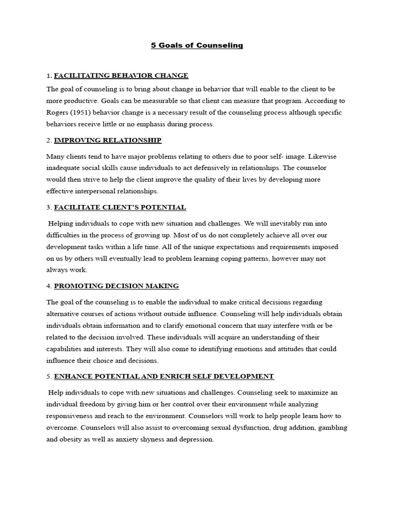 Five Key Goals of Counseling | PDF | Career & Growth | Self-Improvement