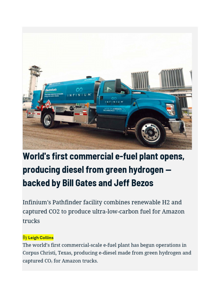 World's first commercial e-fuel plant opens | PDF | Nature | Environmental Technology