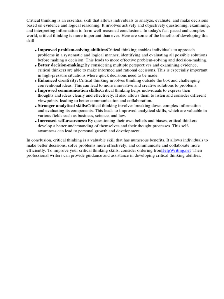 Benefits of Critical Thinking | PDF | Critical Thinking | Thought