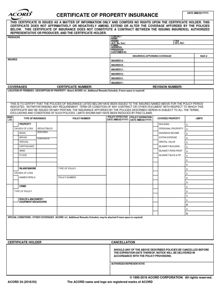 Acord 24 2016-03 | PDF | Insurance | Economies