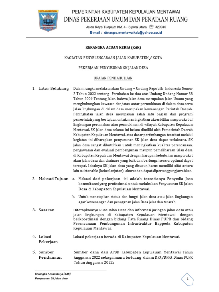 KAK - Jalan Desa | PDF