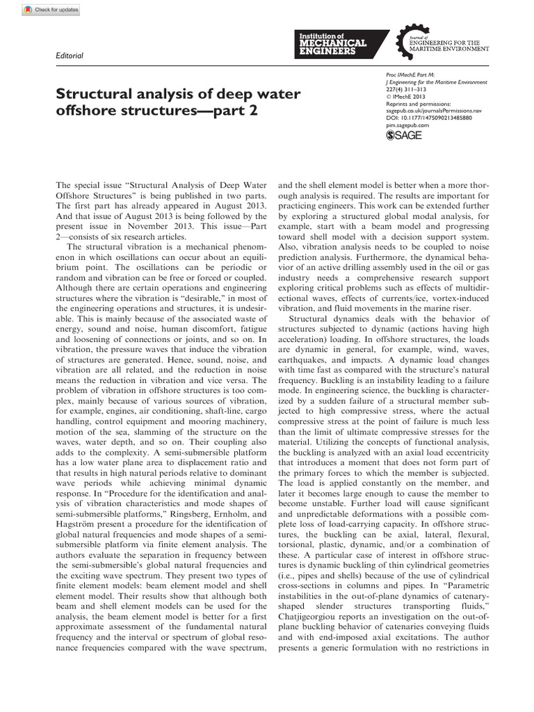 Structural Analysis of Deep Water Offshore Structures Part 2 | PDF ...