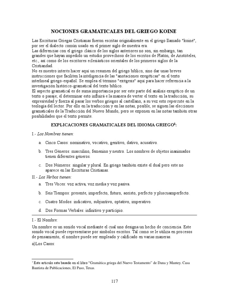 Gramática del Griego Koiné | PDF | Género gramatical | Verbo