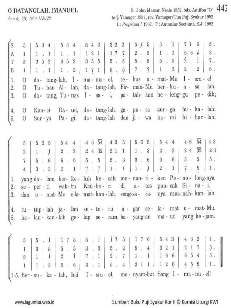 O Datanglah Imanuel (PS. 442) | PDF
