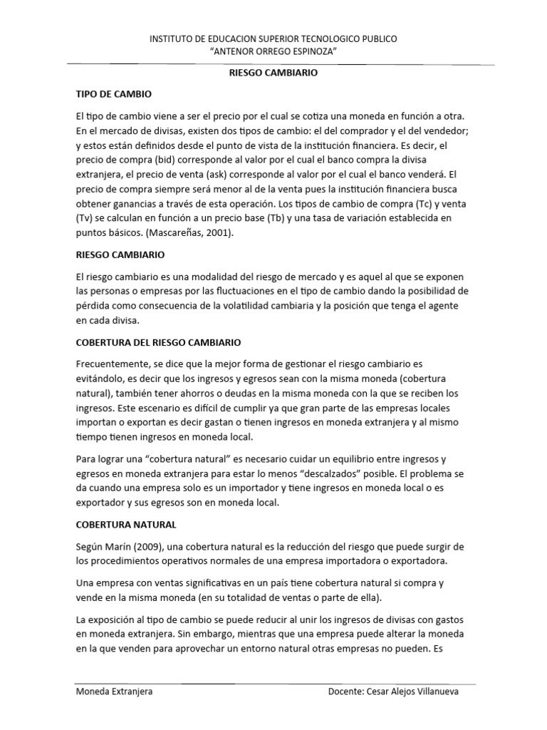 Riesgo Cambiario1 | PDF | Tipo de cambio | Mercado de divisas