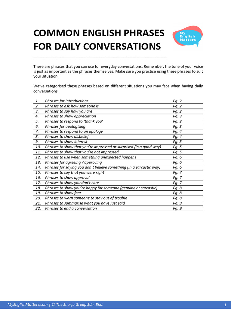 Common English Phrases For Daily Conversations | PDF