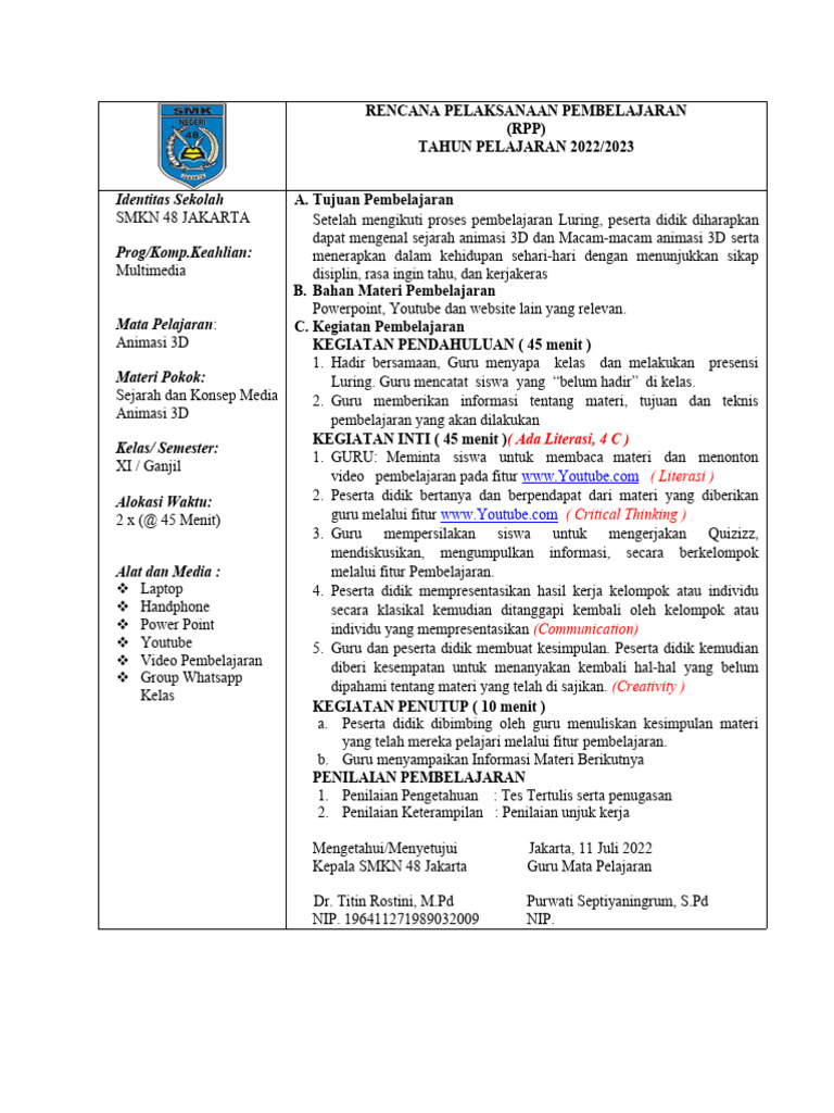 RPP XI MM Animasi 3D | PDF | Seni