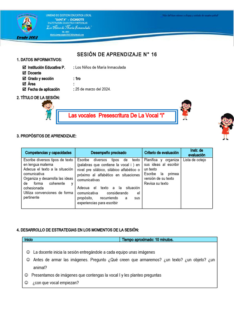 Sesión de Aprendizaje Vocal I | PDF | Evaluación | Aprendizaje