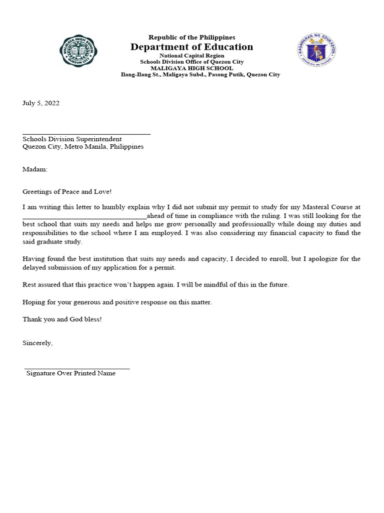 Permit to Study Explanation Letter | PDF | Career & Growth | Wellness