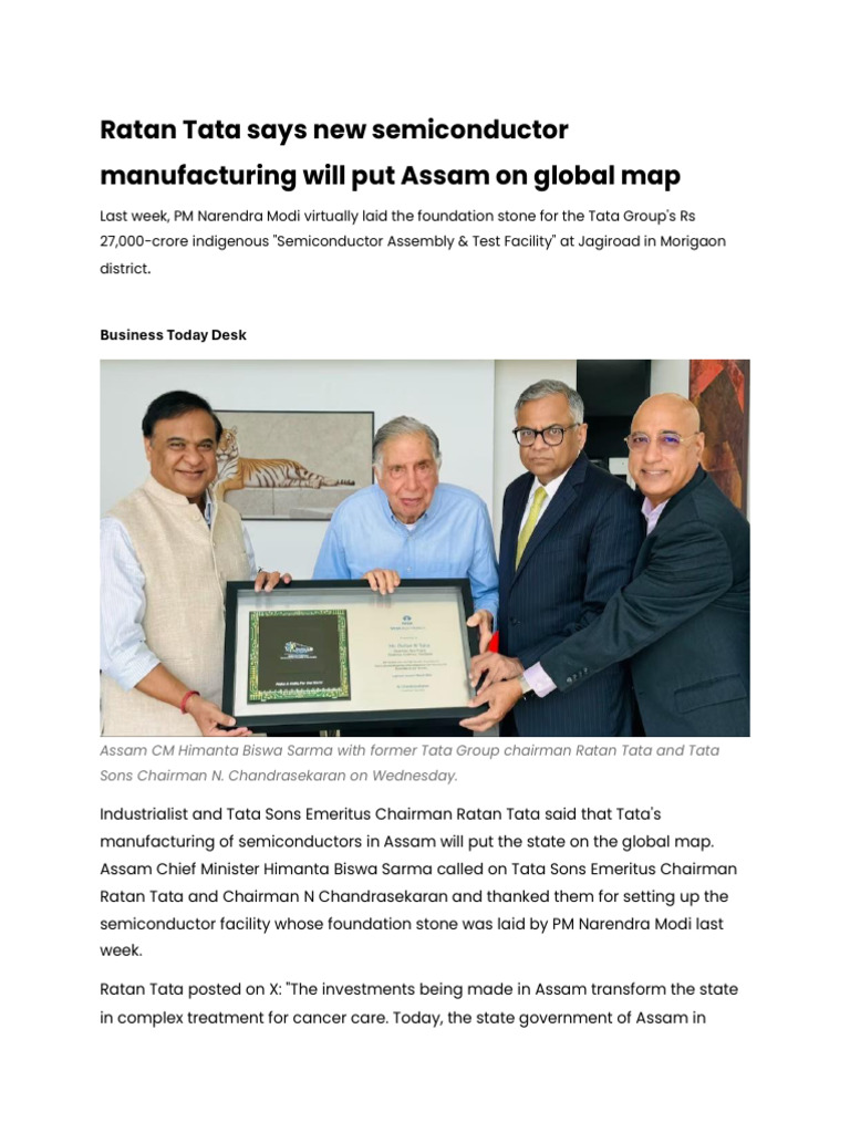 Ratan Tata Says New Semiconductor Manufacturing | PDF | Semiconductor ...