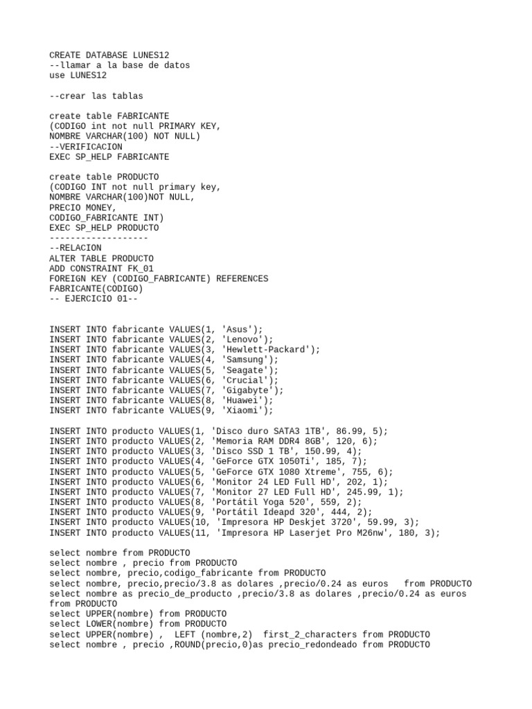 Ejercicio N 1 | Descargar gratis PDF | Datos de computadora | Bases de datos