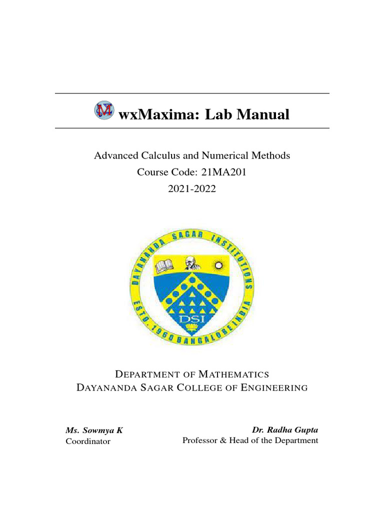 wxMaxima Lab Manual for Students | PDF | Mathematics | Algebra