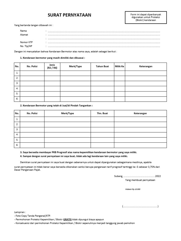 Form Blokir STNK | PDF