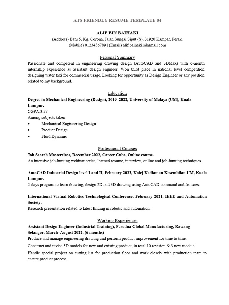 ATS-Friendly Resume for Engineering Roles | PDF | Engineering