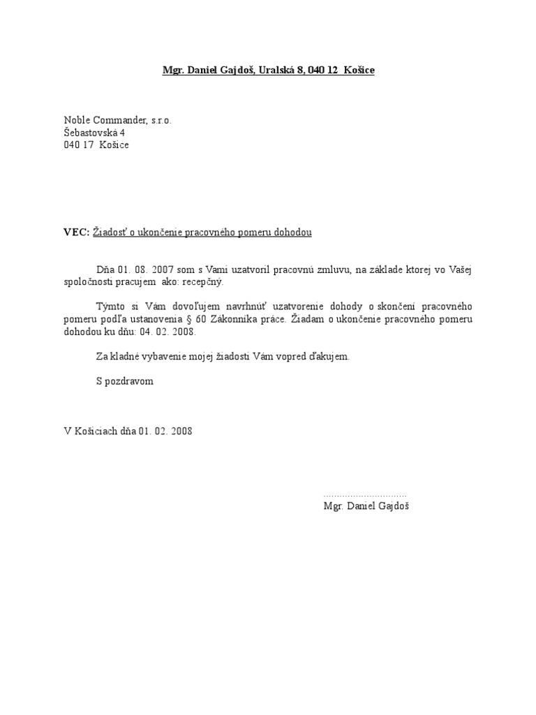 Ziadost Do Zamestnania