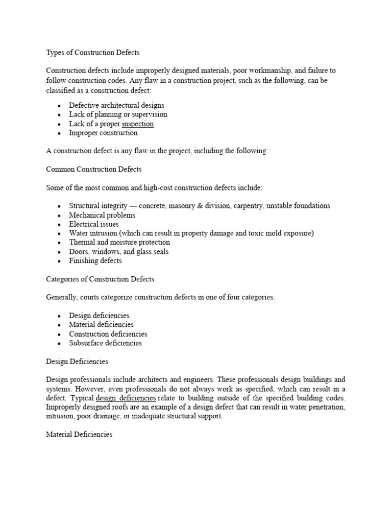 Types of Construction Defects | PDF | Materials | Building