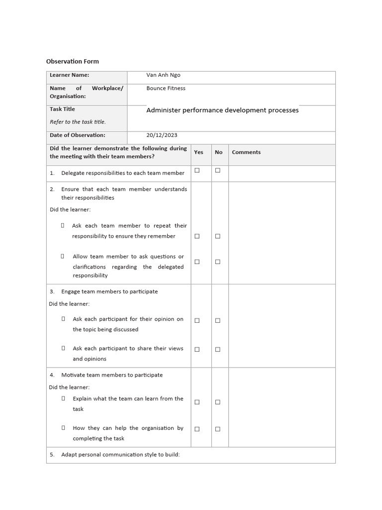 Observation Form | PDF | Learning | Social Psychology