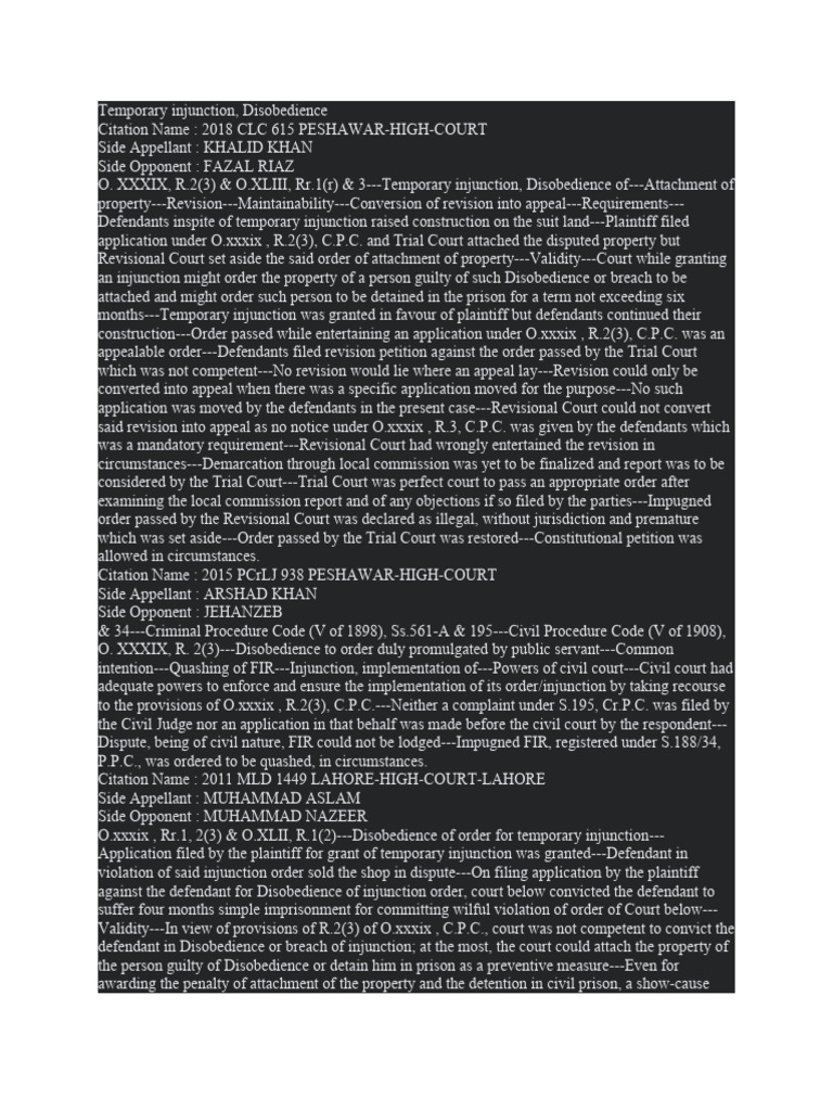 Citations of Disobedience F Stay | PDF | Lawsuit | Injunction