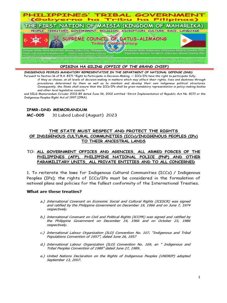 DND-IPMR MC-005 RESPECT AND PROTECT THE RIGHTS OF ICCs IPs | PDF ...