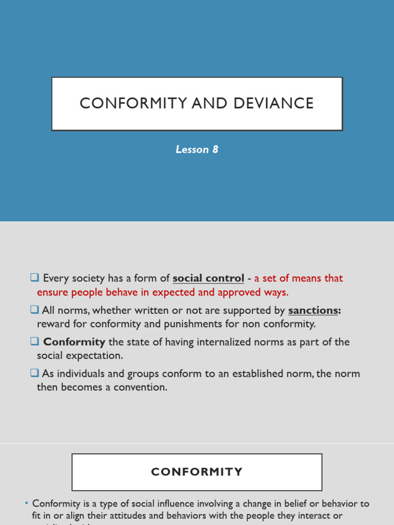 Lesson 7 Conformity and Deviance | PDF | Deviance (Sociology) | Conformity