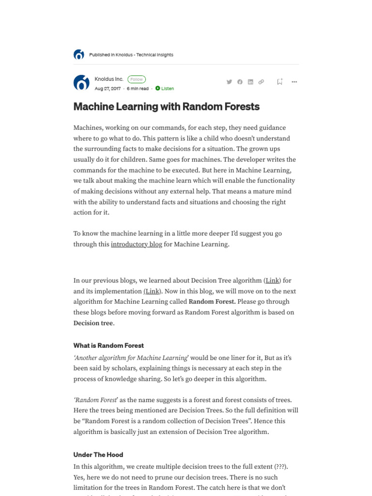 Machine Learning With Random Forests By Knoldus Inc Knoldus Technical Insights Medium 