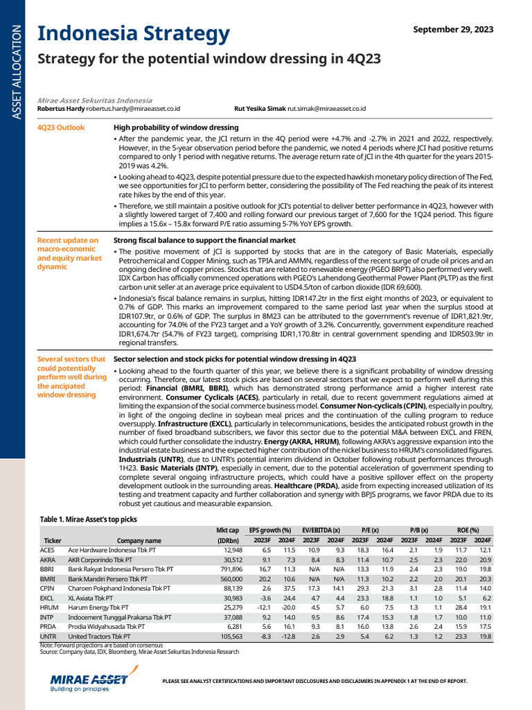 (Mirae Asset Sekuritas Indonesia) Strategy For The 4Q23 Window Dressing PDF | PDF | Interest ...
