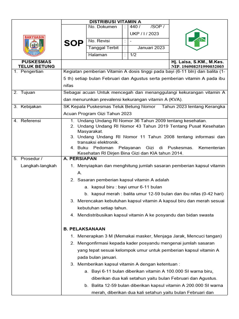 SOP Distribusi Vitamin A Puskesmas | PDF | Sains & Matematika | Teknologi & Rekayasa