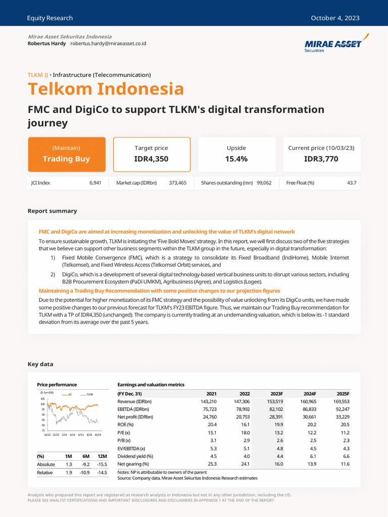 (Mirae Asset Sekuritas Indonesia) TLKM FMC and DigiCo Update PDF | PDF ... (Mirae Asset Sekuritas Indonesia) TLKM FMC and DigiCo Update PDF | PDF ...