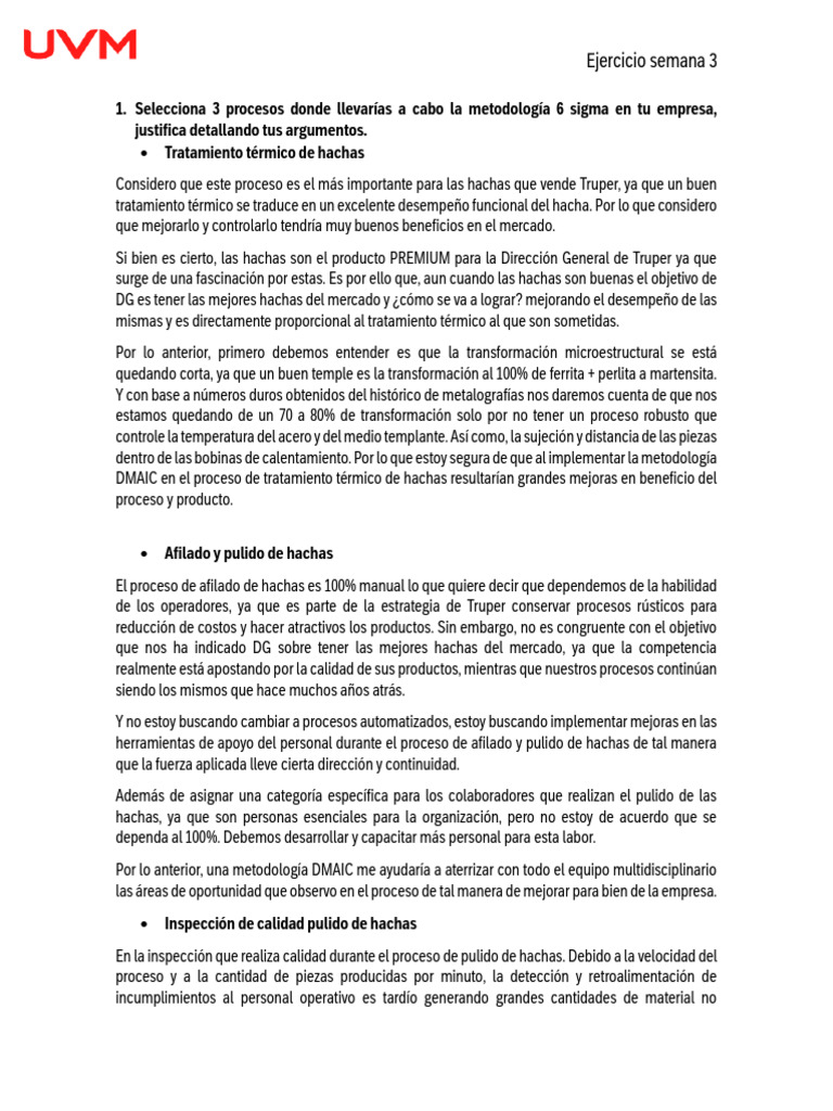 Ejercicio Semana3 M1 BBEL AEC | PDF | Tratamiento a base de calor | Six Sigma