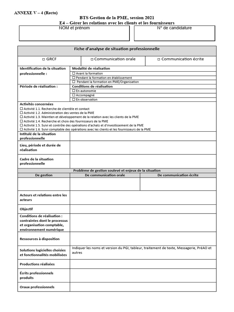 Fiche d'analyse professionnelle GRCF | PDF | Business