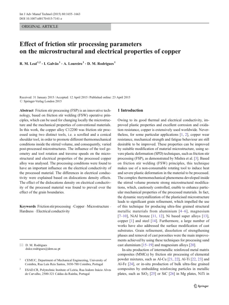 Effect of Friction Stir Processing Parameters On The Microstructural and Electrical Properties ...