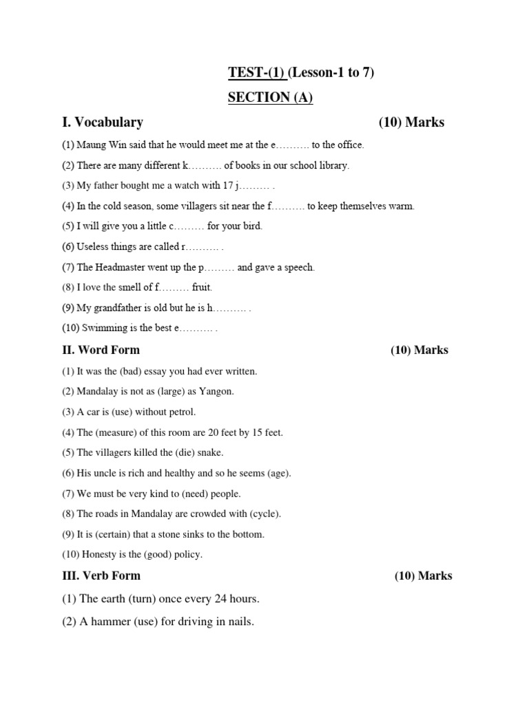 Grade-8 TEST-1 | PDF