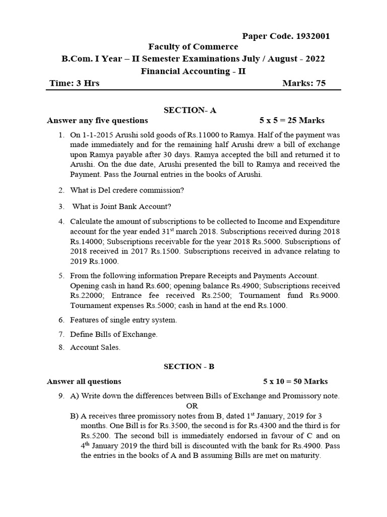 SEM II - Financial Accounting - II | PDF | Expense | Negotiable Instrument