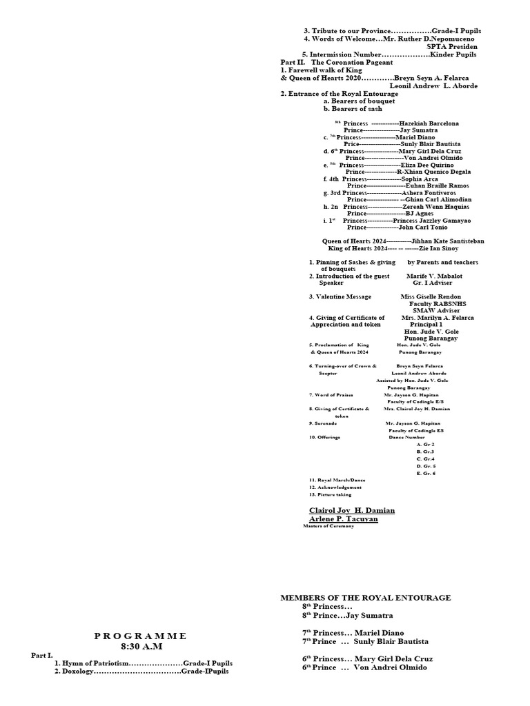 Valentine Programme 2017 | PDF