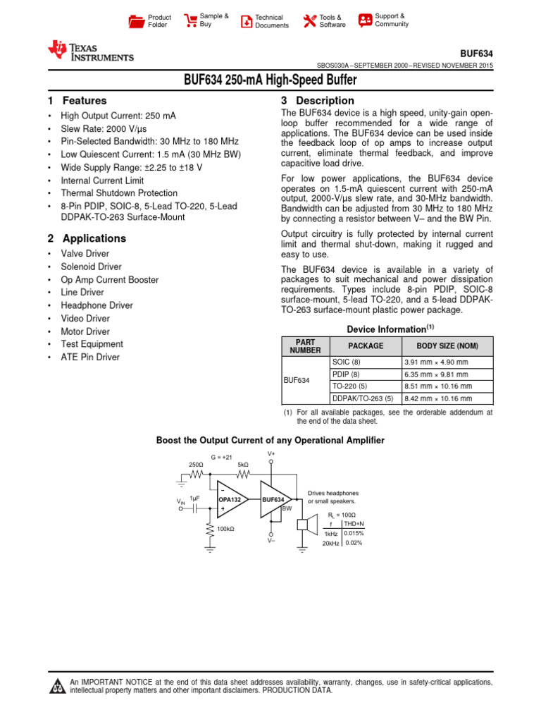 BUF634 Datasheet | PDF | Electrostatic Discharge | Amplifier
