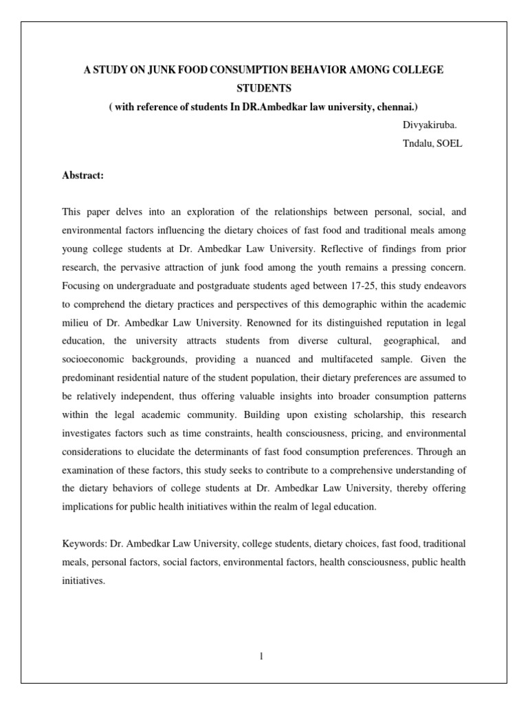 Junk Consumption Among College Students | PDF | Junk Food | Behavior