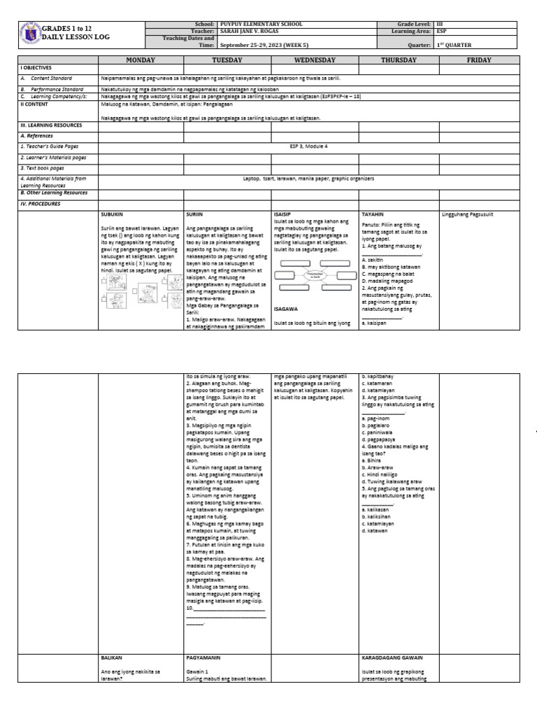 DLL - Esp 3 - Q1 - W5 | PDF