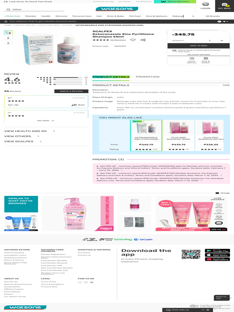SCALPEX, Ketoconazole Zinc Pyrithione Shampoo 60ml Watsons Philippines ...