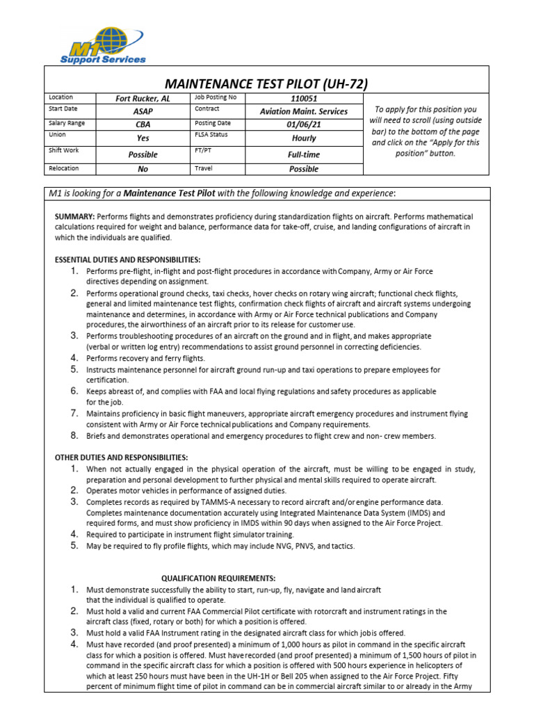 Maintenance Test Pilot (UH-72) | PDF | Aircraft | Instrument Flight Rules