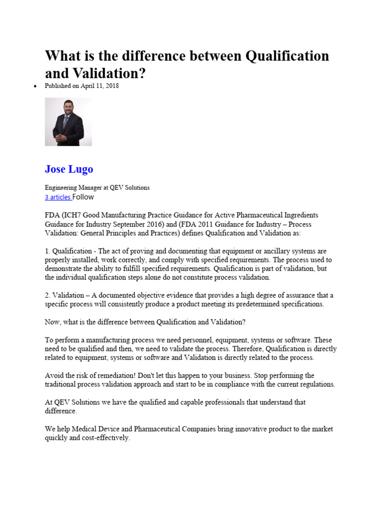 What Is The Difference Between Qualification and Validation | PDF ...