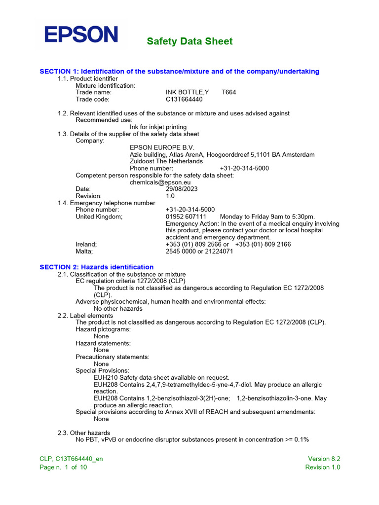 Ink Yellow | PDF | Dangerous Goods | Toxicity