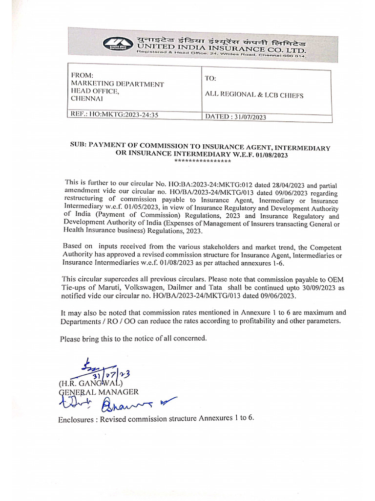 CIRCULAR - Commission Structure 01082023 | PDF