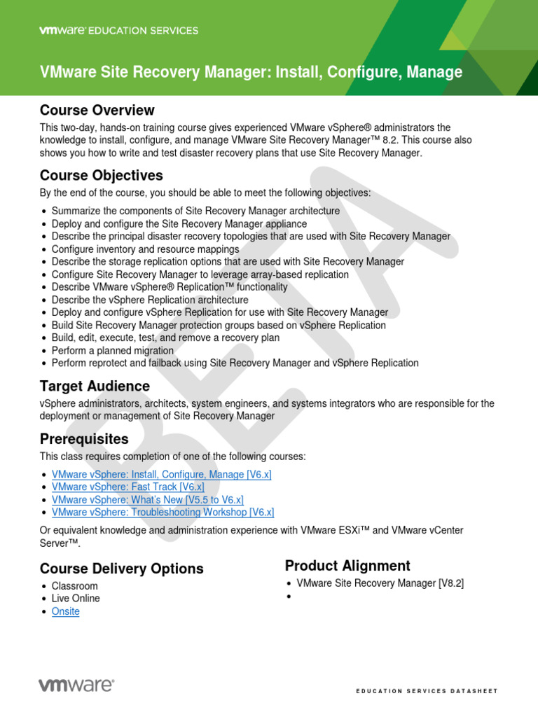 VMware Site Recovery Manager Install, Configure, Manage V8 | PDF ...