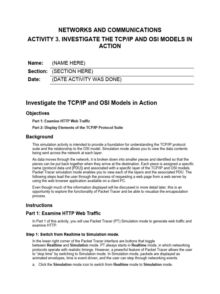 Investigate The TCP-IP and OSI Models in Action | PDF | Internet Protocol Suite | Osi Model