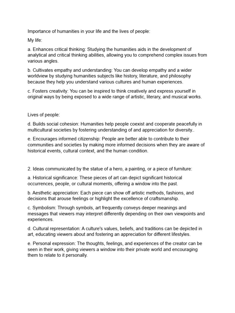 Importance of Humanities in Your Life and The Lives of People | PDF ...
