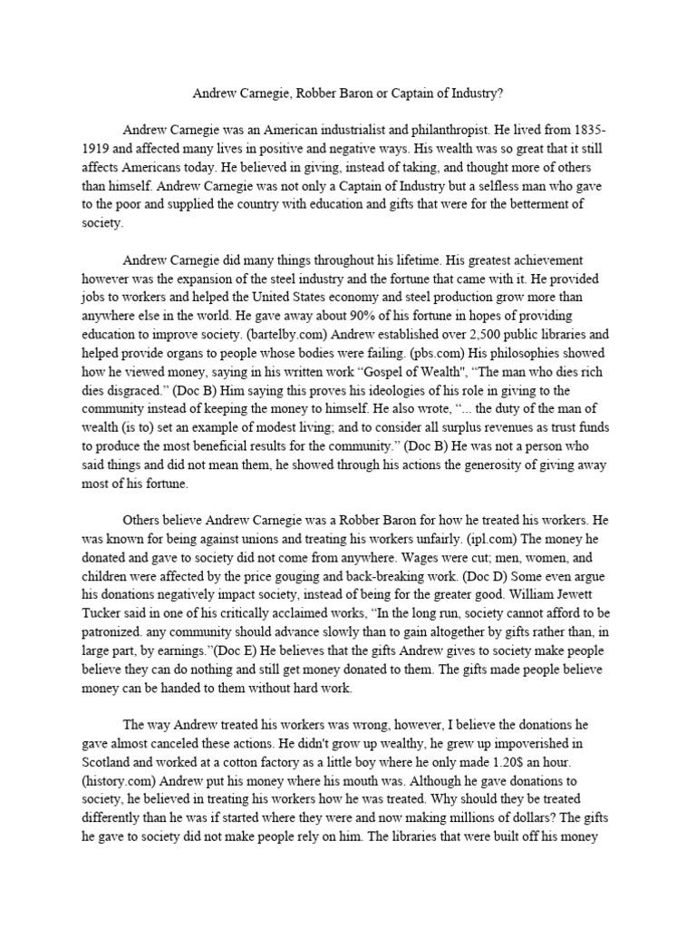 Carnegie: Robber Baron or Philanthropist? | PDF | Andrew Carnegie ...