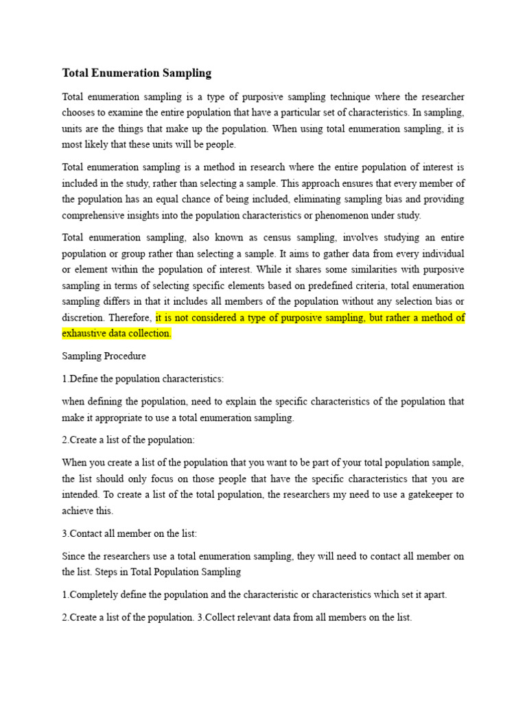 Total Enumeration Sampling | PDF | Cronbach's Alpha | Sampling (Statistics)