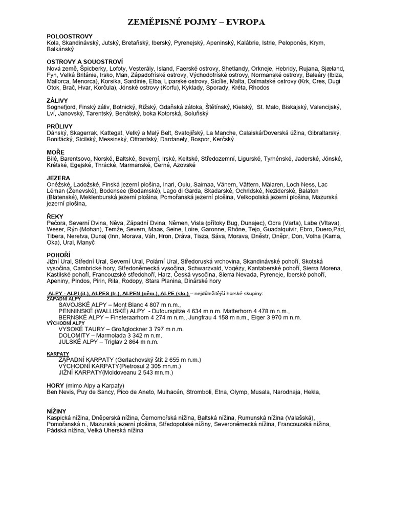 Evropa Pojmy SM | PDF