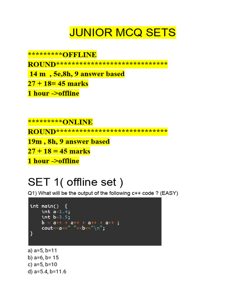 Junior MCQ Sets | PDF | Computer Programming | Algorithms And Data ... Junior MCQ Sets | PDF | Computer Programming | Algorithms And Data ...