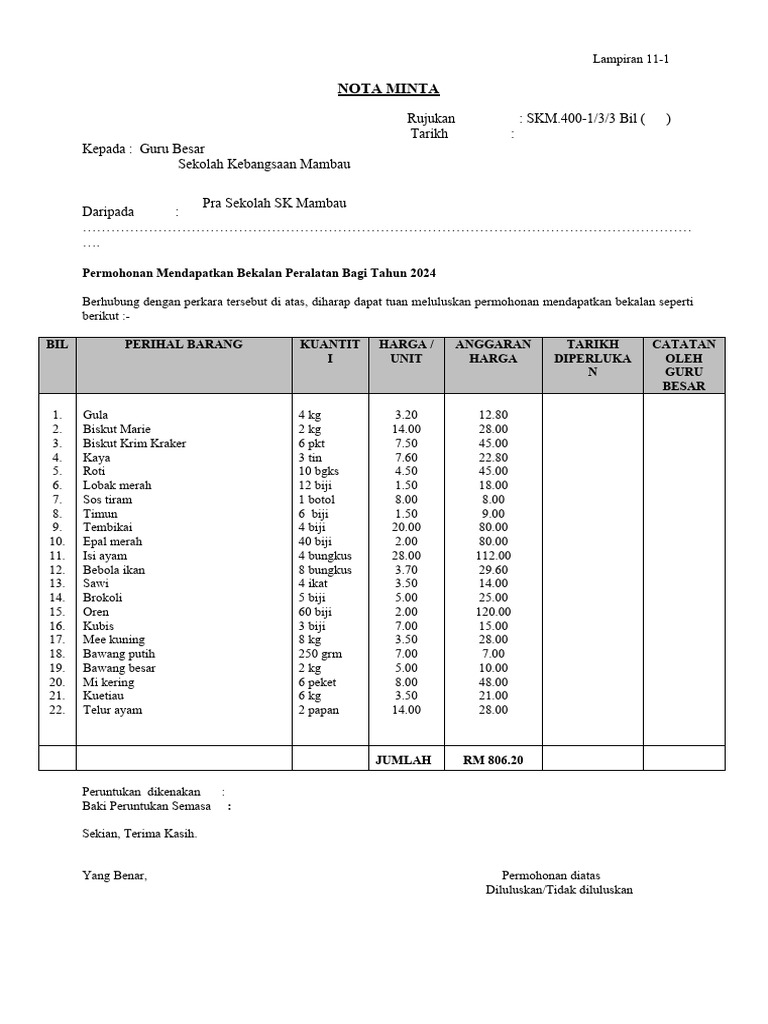 nota minta jan2024 | PDF